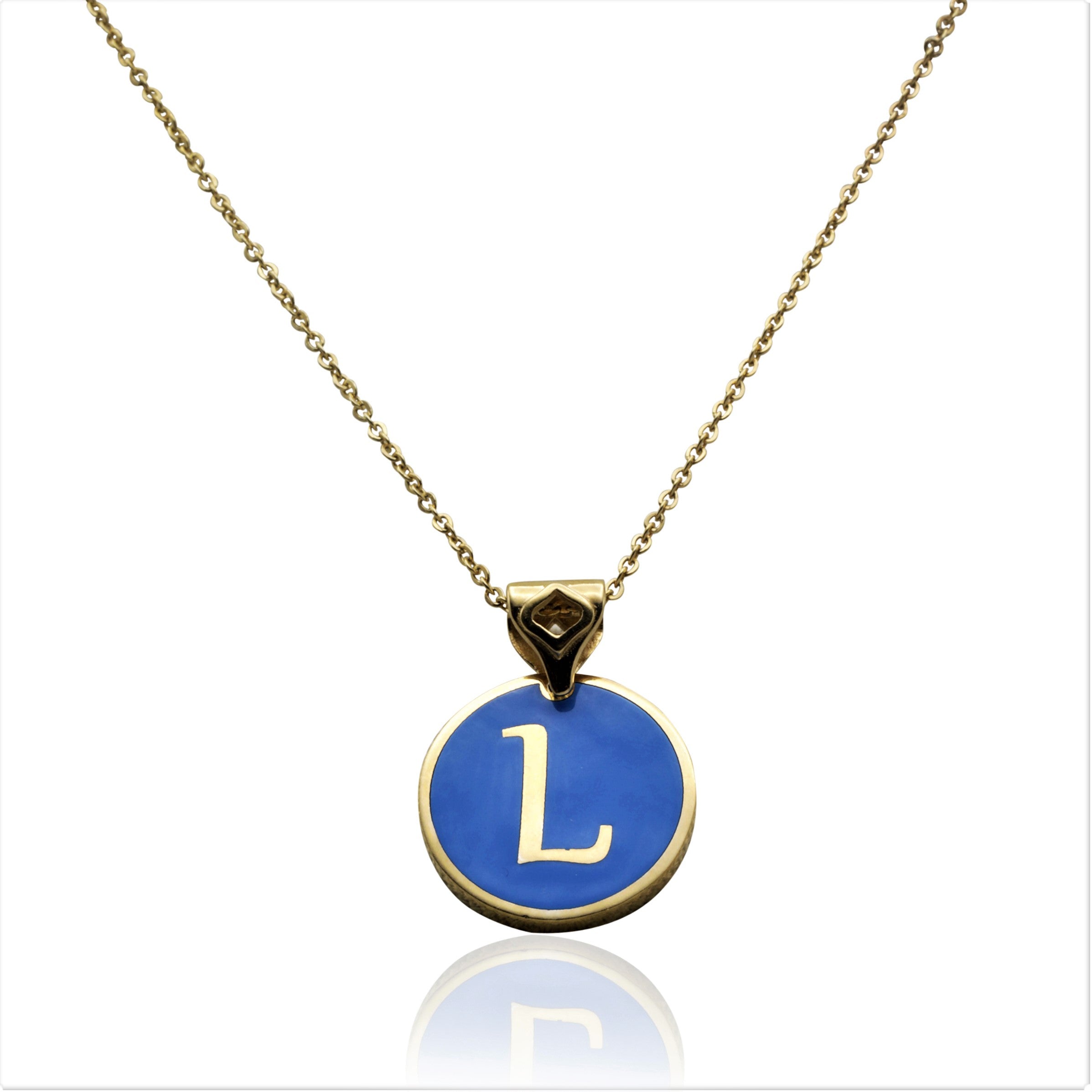 Gold Signature Blue Cobalt Resin Flower Personalize Initial Necklace ...