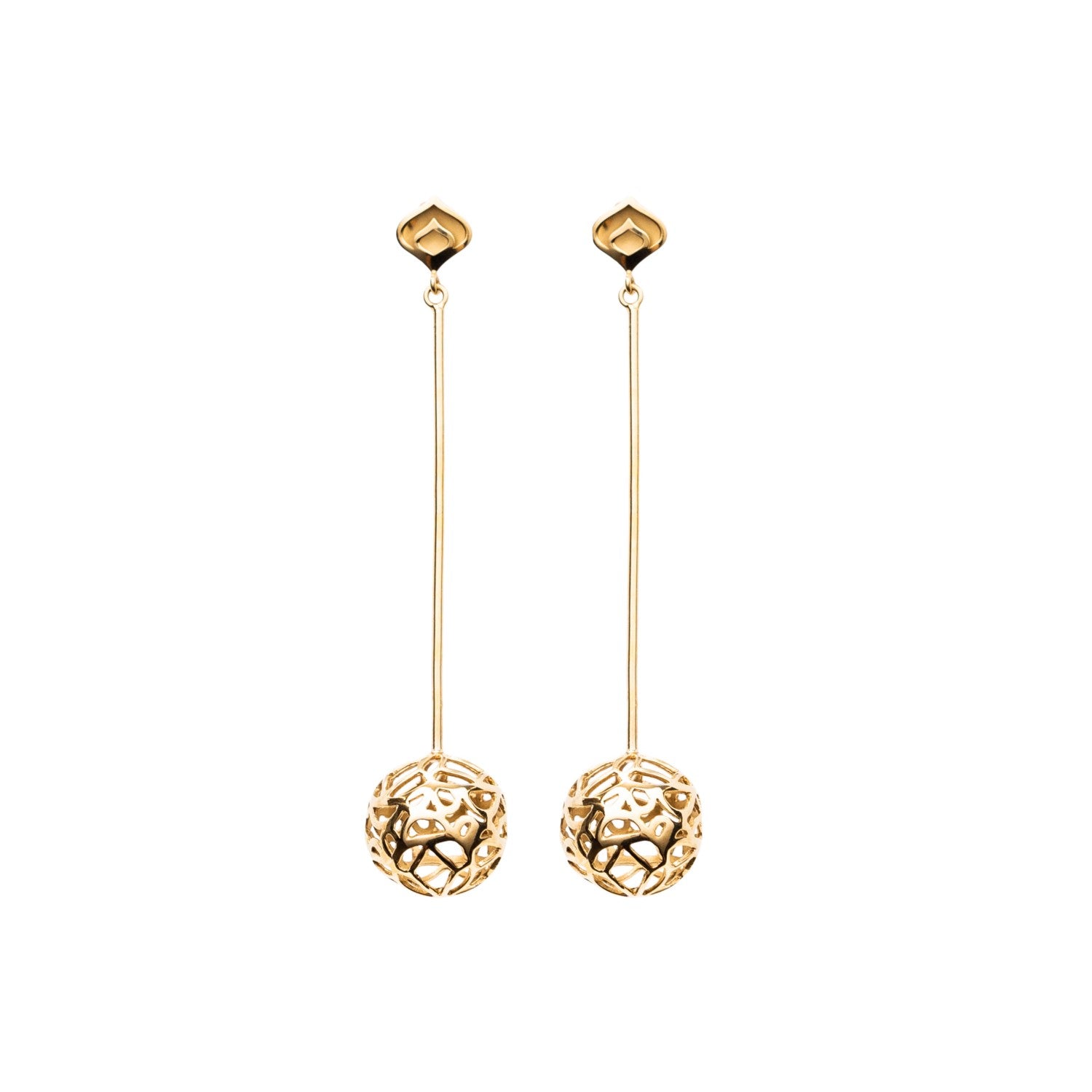 Gold Signature Sphere Long Earrings | Georgina Jewelry