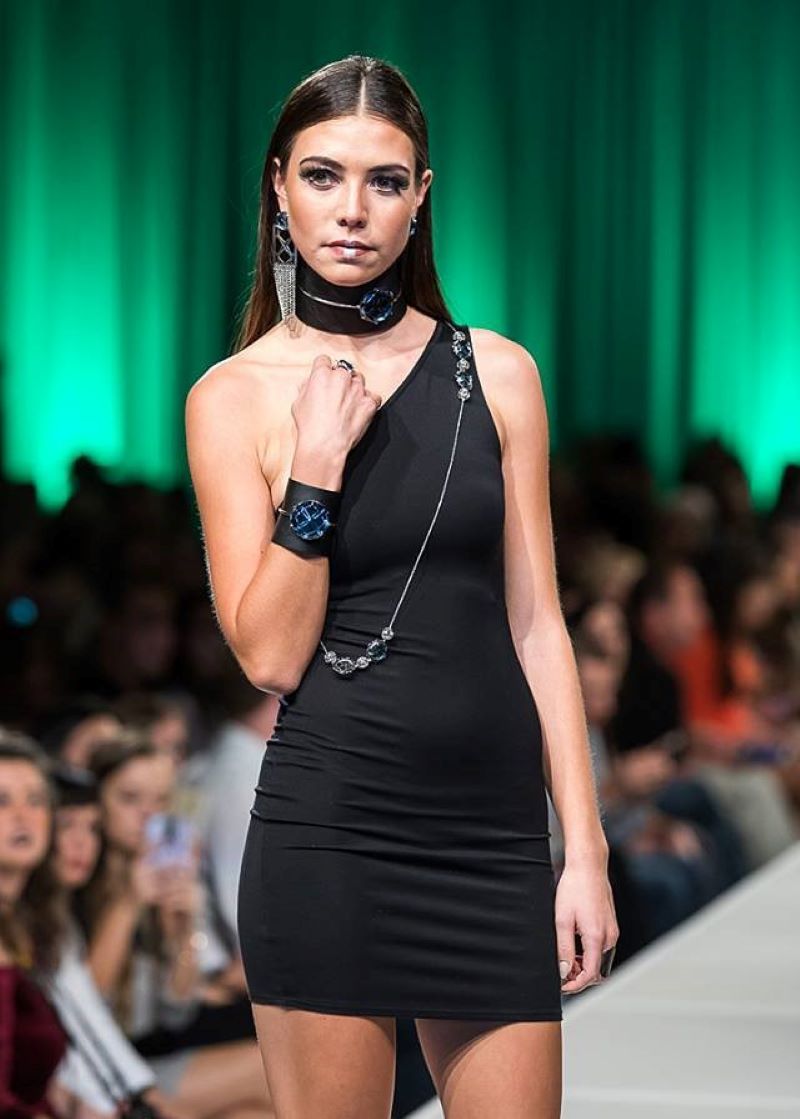 Releve Silver Crystal Button Black leather Bracelet | Georgina Jewelry